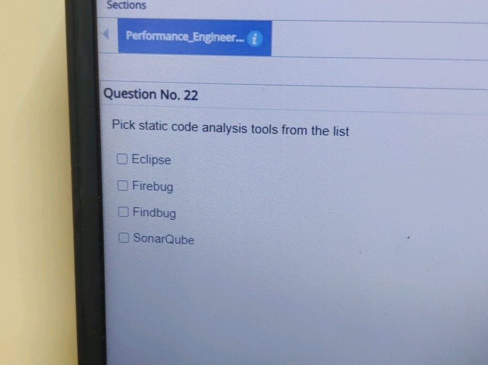 Question No. 22 Pick static code analysis | StudyX