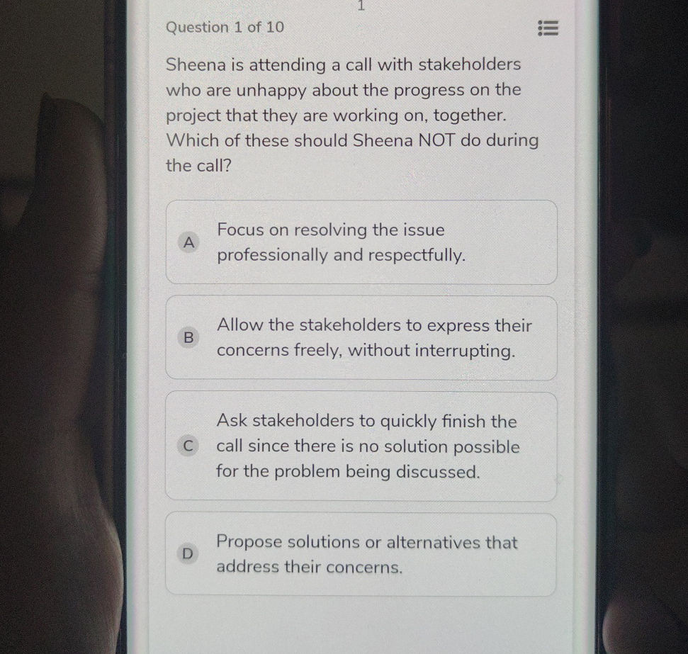 Sheena is attending a call with stakeholders | StudyX