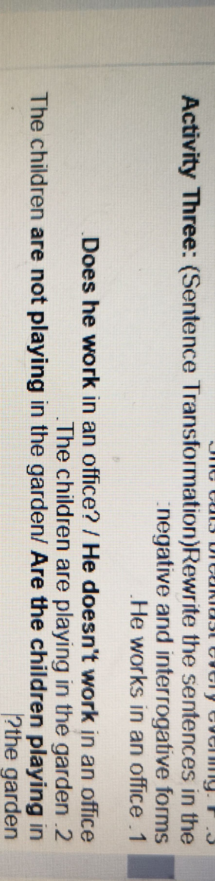 Activity Three: (Sentence Transformation) | StudyX