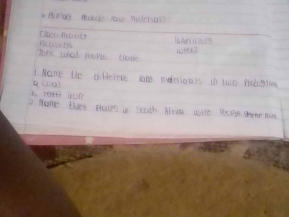 Name the different raw materials in two