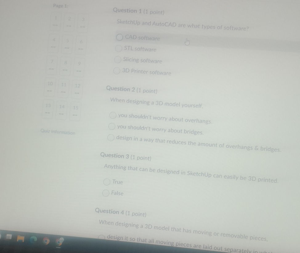 Question 1 (1 point) SketchUp and AutoCAD | StudyX