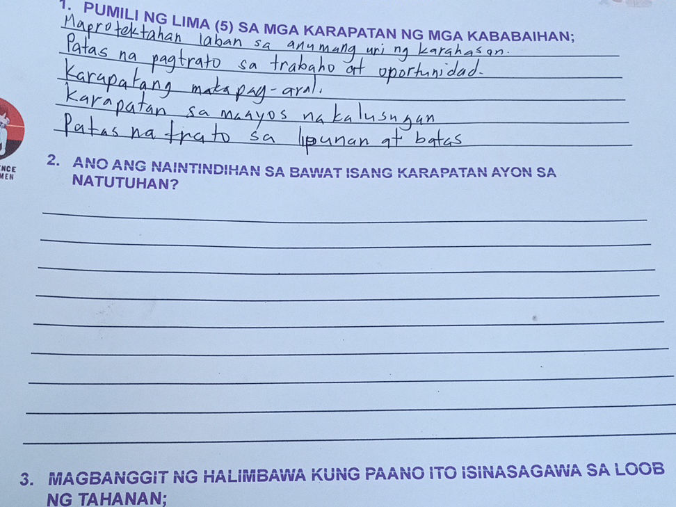1. PUMILI NG LIMA (5) SA MGA KARAPATAN NG | StudyX