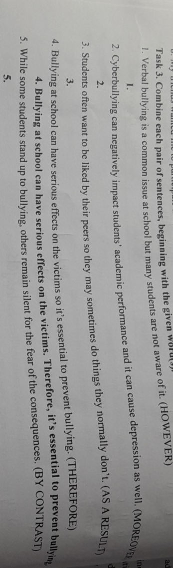 Task 3. Combine each pair of sentences, | StudyX