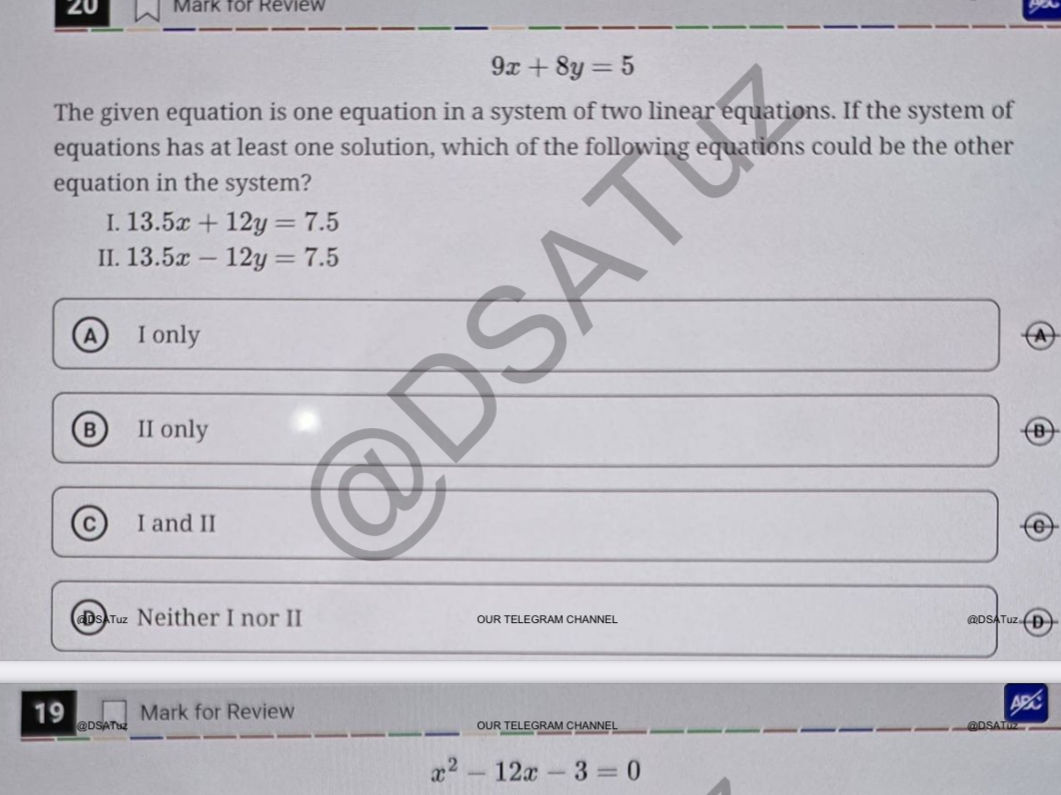 Given the equation \(9x + 8y = 5\), which of | StudyX