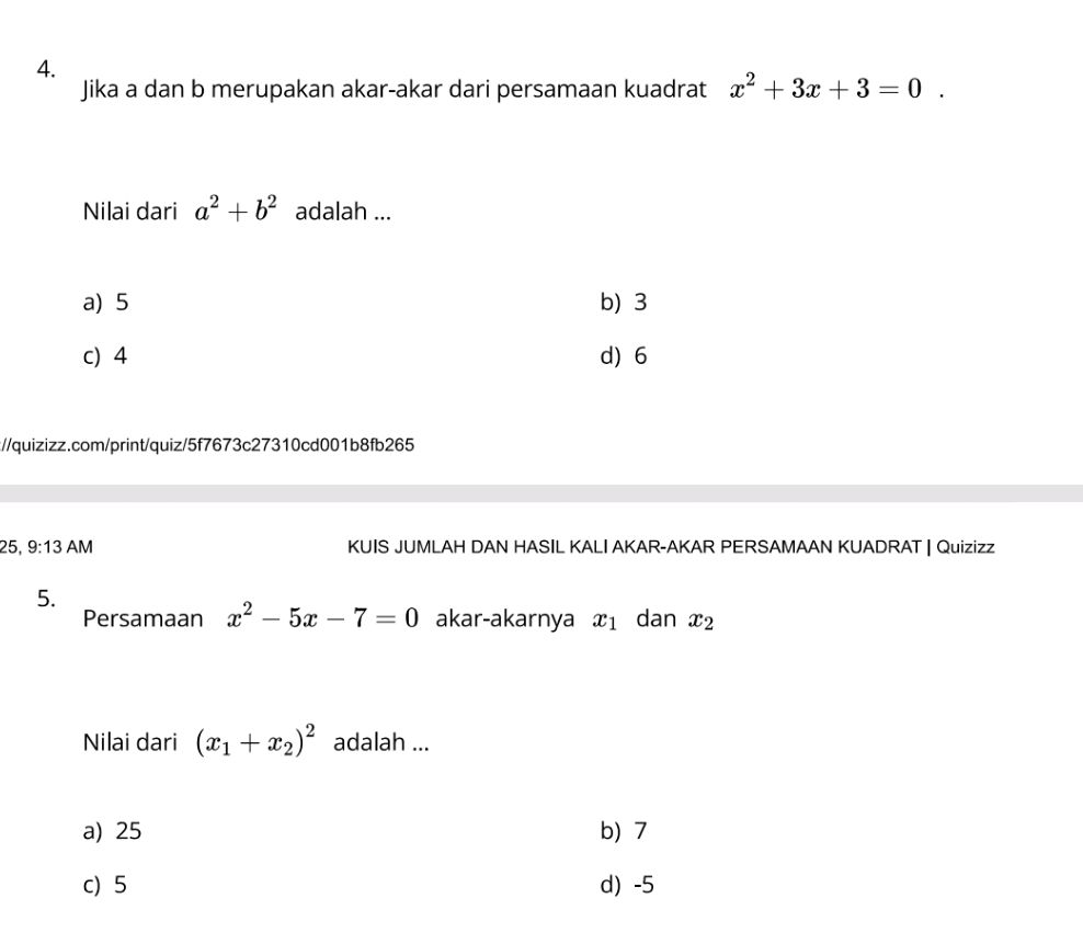 4. Jika a dan b merupakan akar-akar dari | StudyX