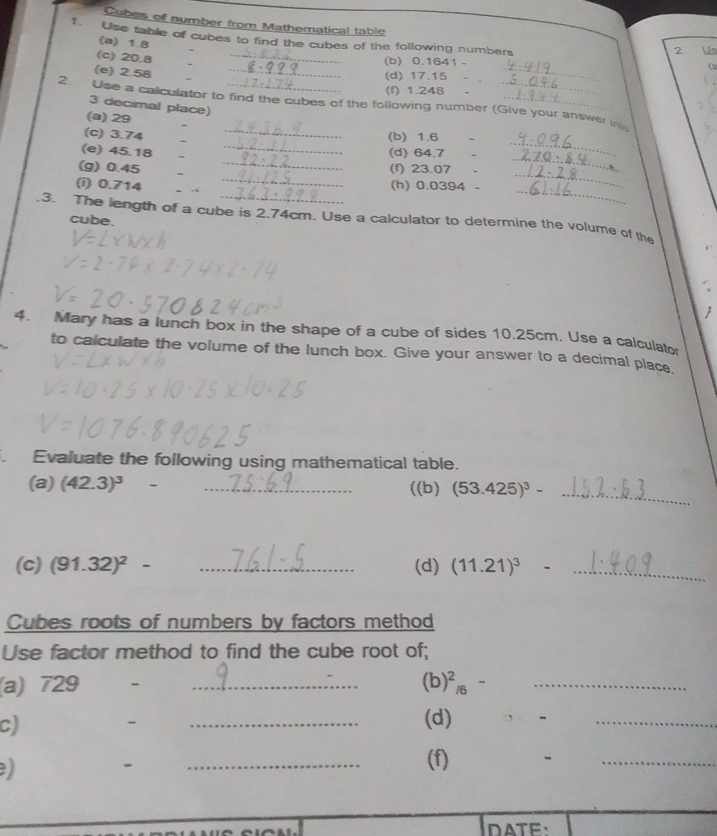 1. Cubes of number from Mathematical table | StudyX