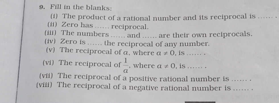 9. Fill in the blanks: (i) The product of a | StudyX