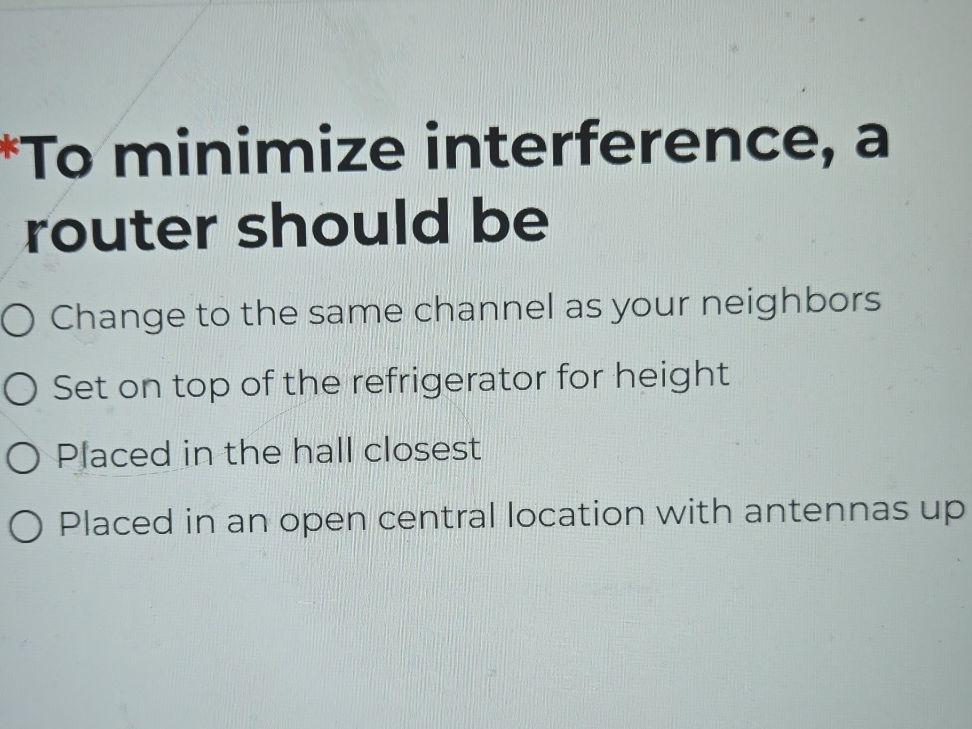 To minimize interference, a router should be | StudyX