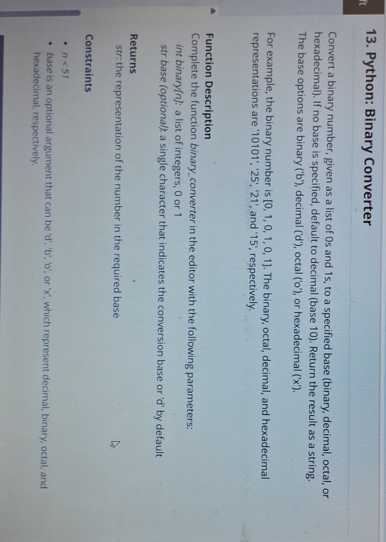 Convert a binary number, given as a list of | StudyX