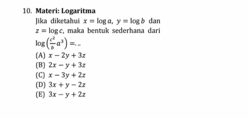 Jika diketahui $x = ext{log } a$, $y = | StudyX