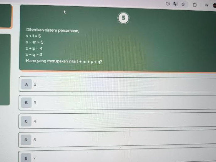 Diberikan sistem persamaan, $x+1=6$ $x-m=5$ | StudyX