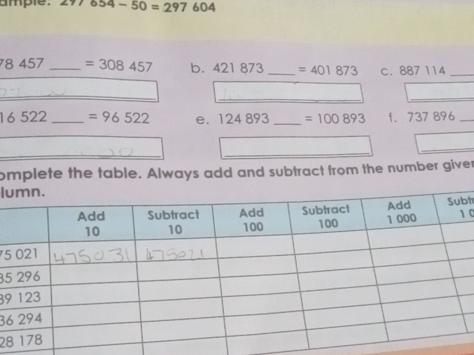 Complete the table. Always add and subtract | StudyX