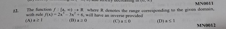 12. The function $f: [a, ) R$ where R | StudyX