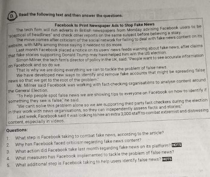 Read the following text and then answer the | StudyX