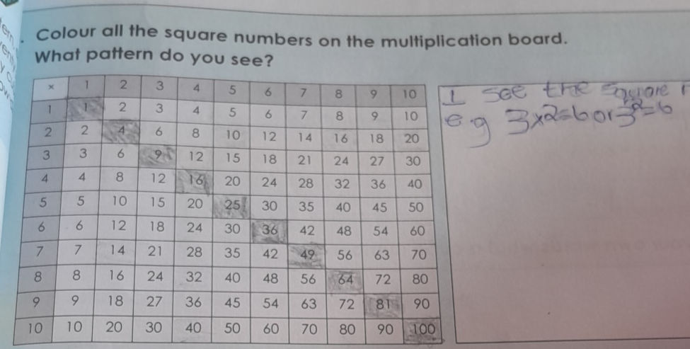 Colour all the square numbers on the | StudyX