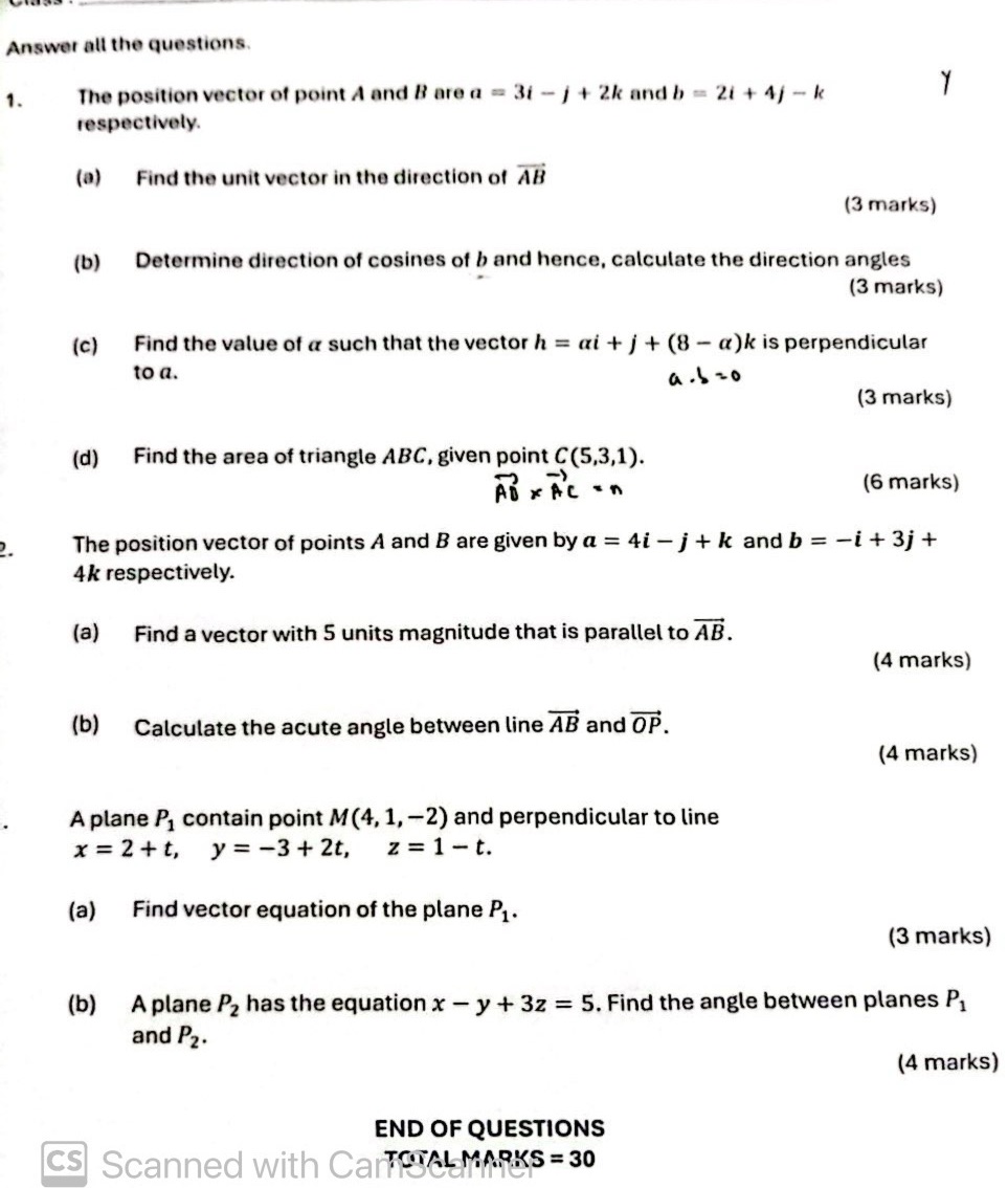 1. The position vector of point A and B are | StudyX