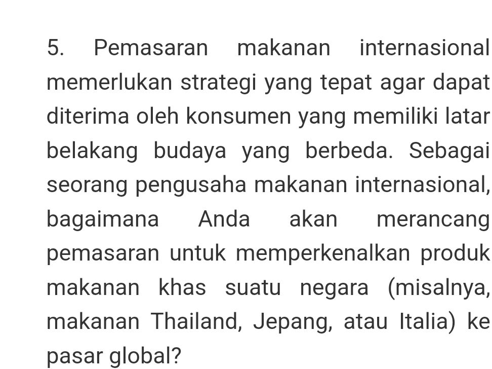 5. Pemasaran makanan internasional | StudyX