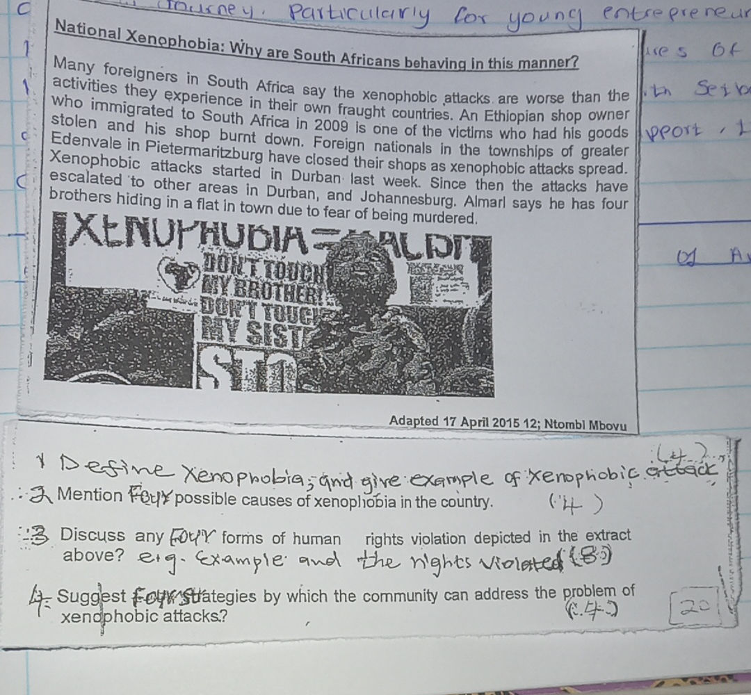 1. Define Xenophobia; and give example of | StudyX