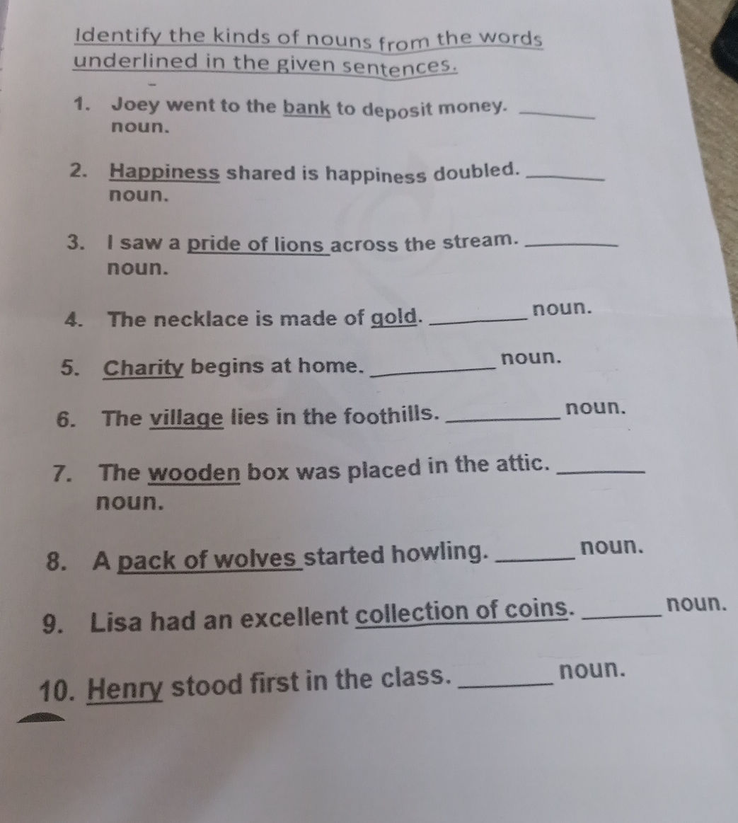 Identify the kinds of nouns from the words | StudyX