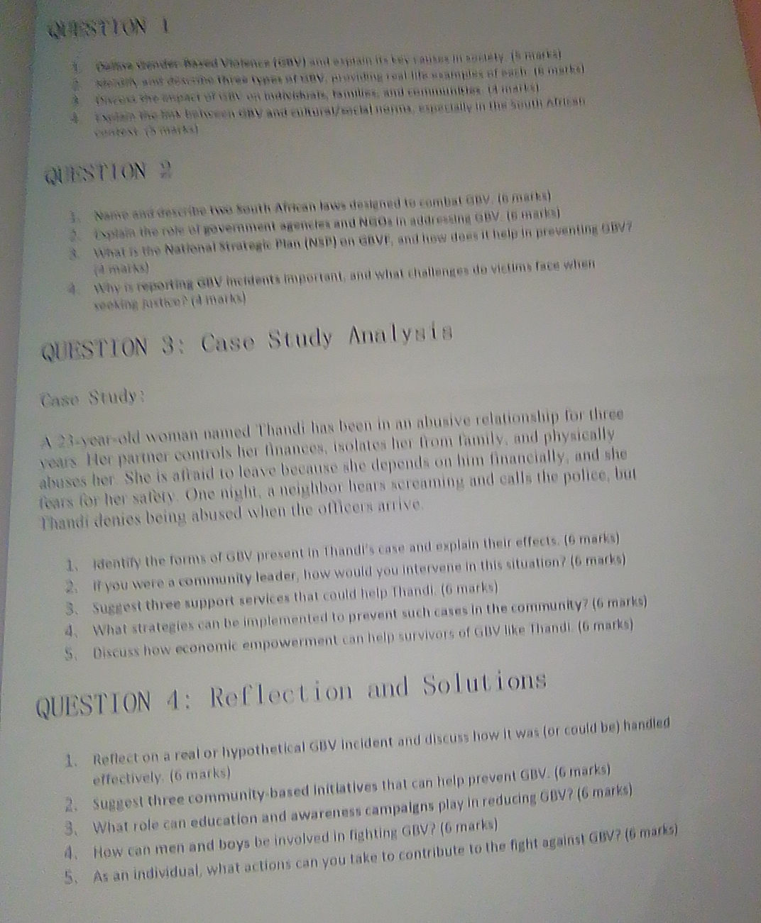 QUESTION 1 1. Define Gender-Based Violence