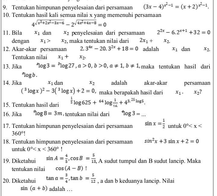 9. Tentukan himpunan penyelesaian dari | StudyX