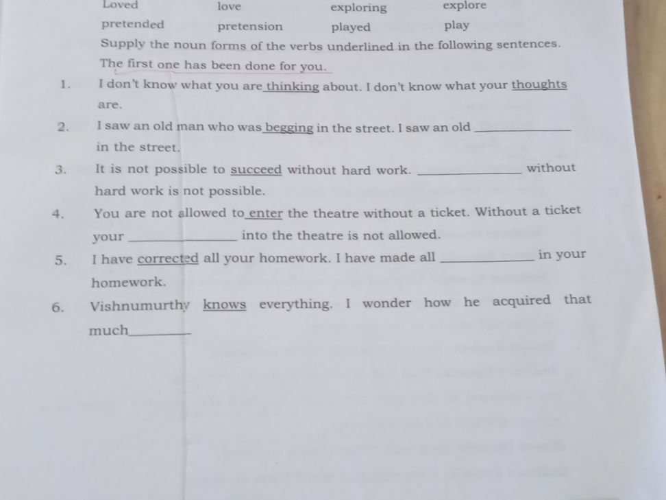 Supply the noun forms of the verbs | StudyX