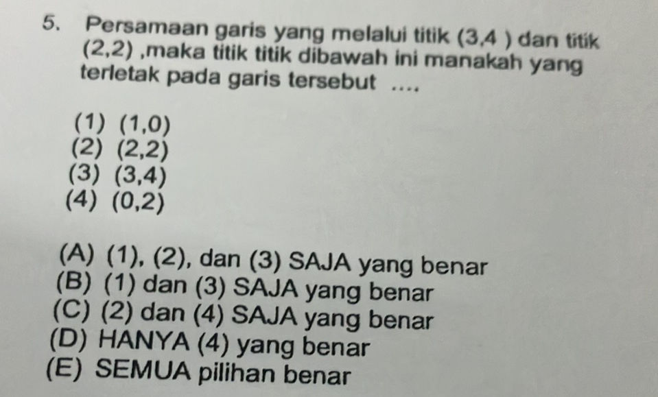 5. Persamaan garis yang melalui titik (3,4) | StudyX