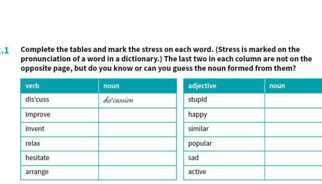 1. Complete the tables and mark the stress | StudyX