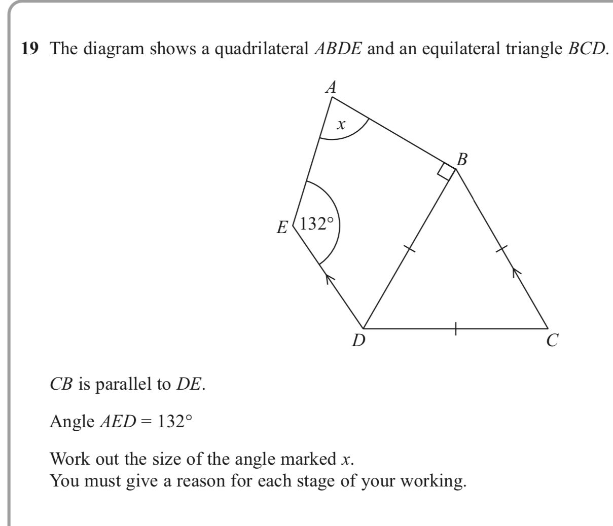 19 The diagram shows a quadrilateral ABDE | StudyX