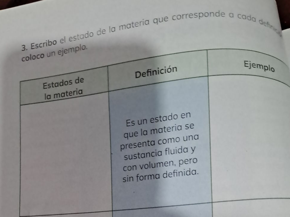 3. Escribo el estado de la materia que | StudyX