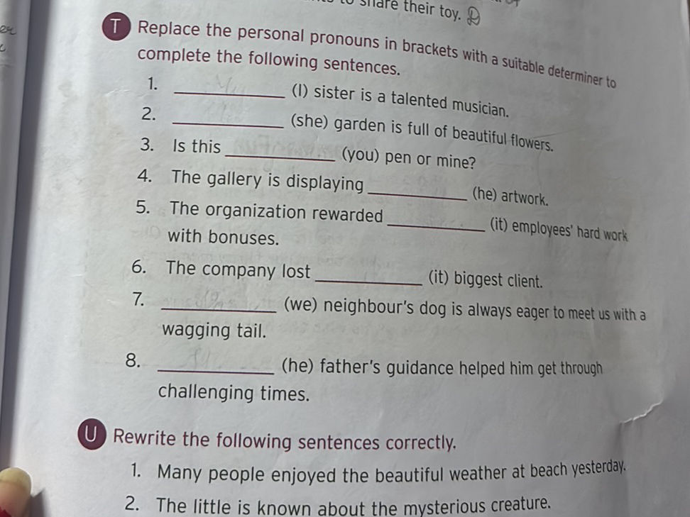 Replace the personal pronouns in brackets | StudyX