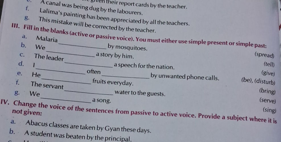 III. Fill in the blanks (active or passive | StudyX