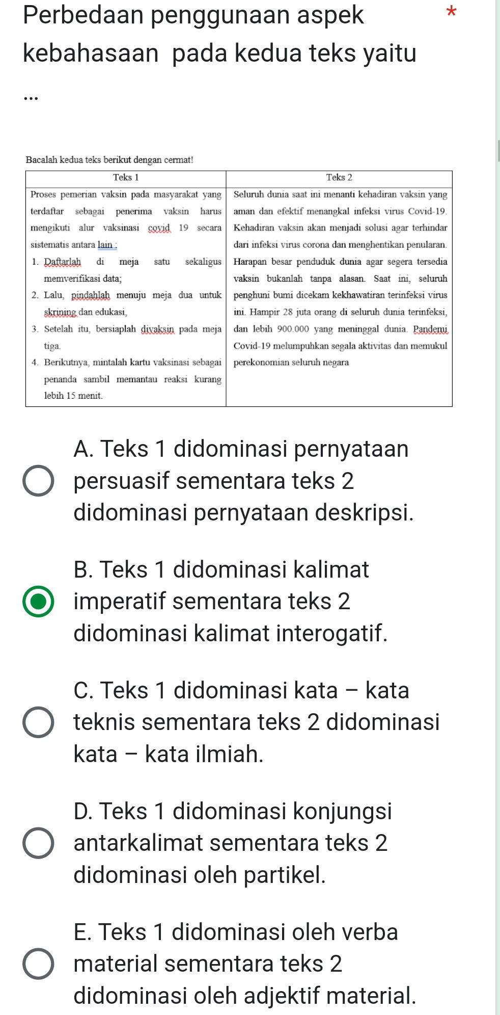 Perbedaan penggunaan aspek kebahasaan pada | StudyX