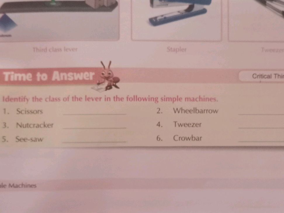 Identify the class of the lever in the | StudyX