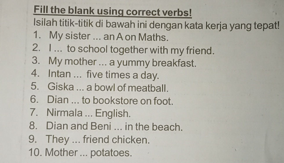 Fill the blank using correct verbs! Isilah | StudyX