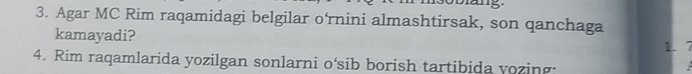 3. Agar MC Rim raqamidagi belgilar o'rnini | StudyX