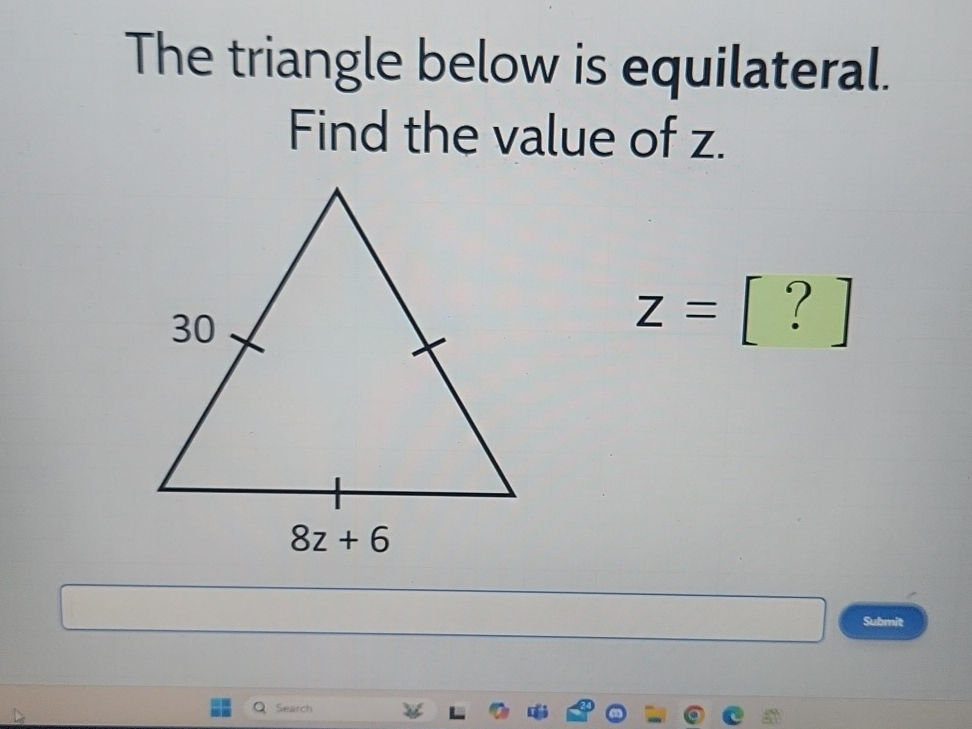 The triangle below is equilateral. Find the | StudyX