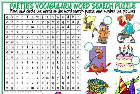PARTIES VOCABULARY WORD SEARCH PUZZLE Find | StudyX