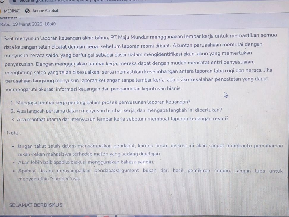 1. Mengapa lembar kerja penting dalam proses | StudyX