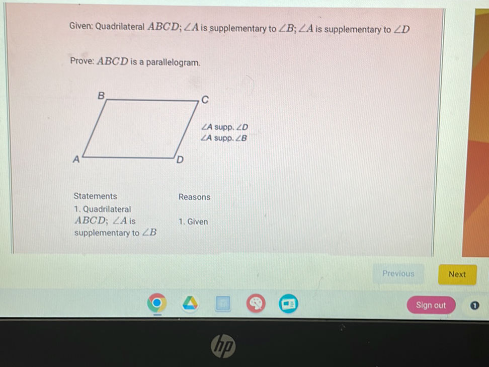 Given: Quadrilateral $ABCD$; $ A$ is | StudyX