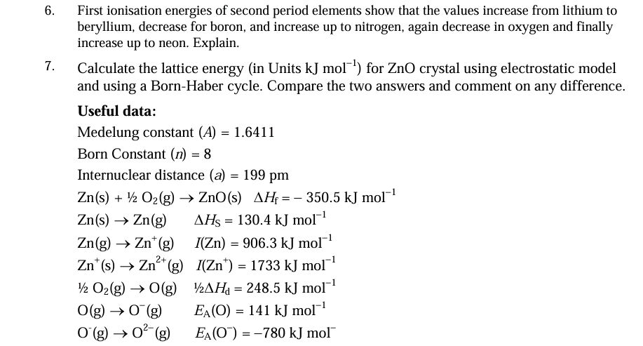 6. First ionisation energies of second | StudyX