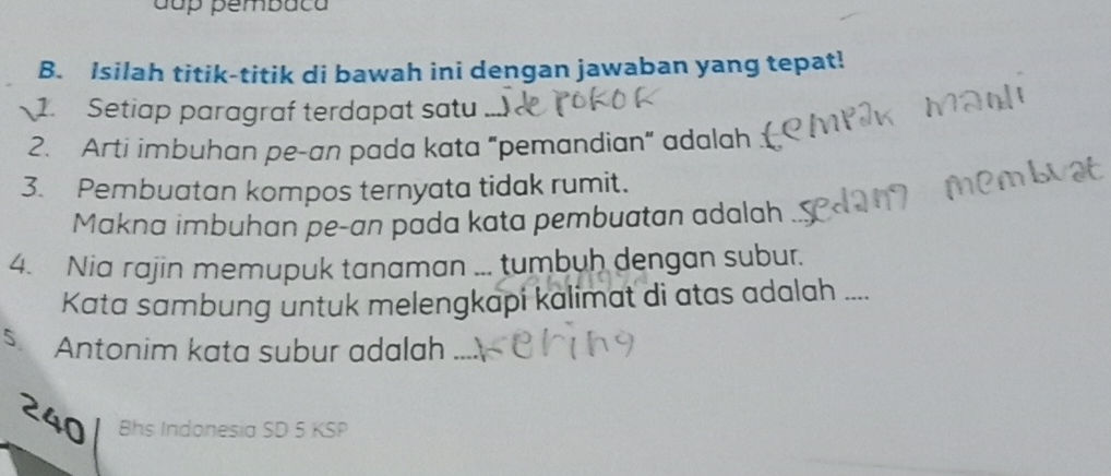 B. Isilah titik-titik di bawah ini dengan | StudyX