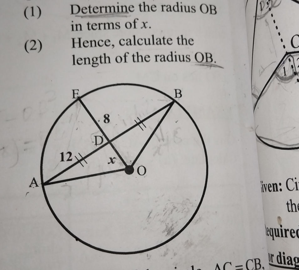 (1) Determine the radius OB in terms of x. | StudyX