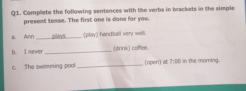Q1. Complete the following sentences with | StudyX