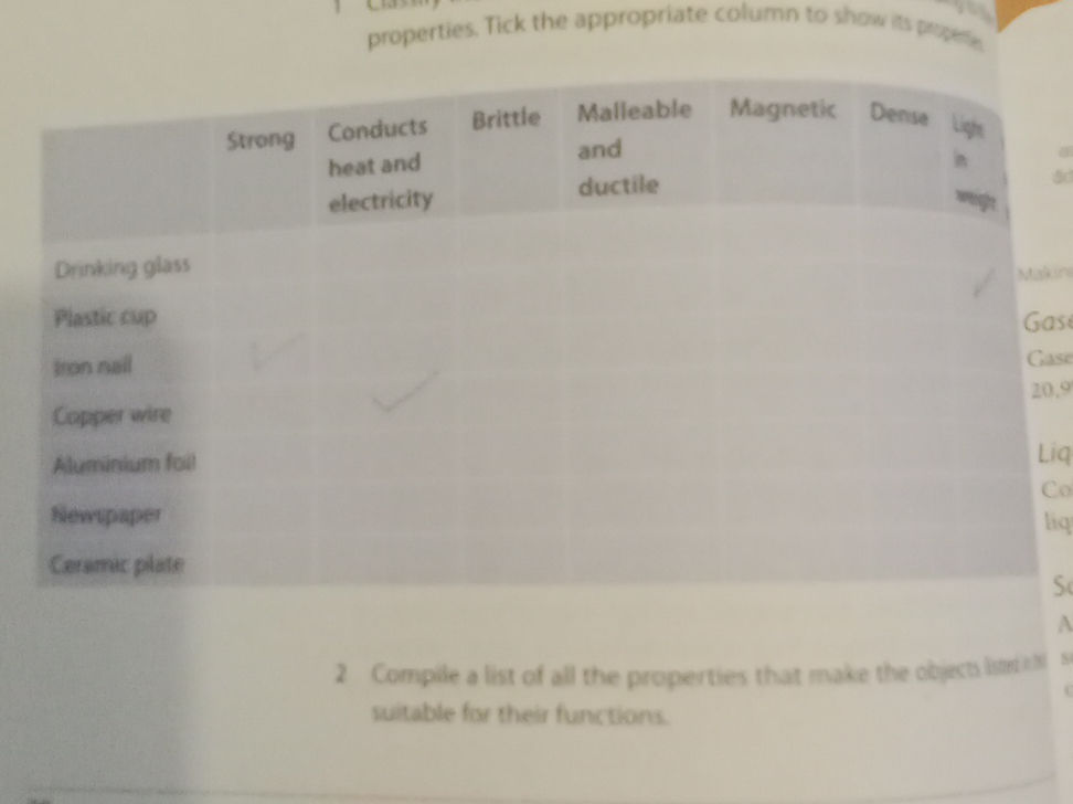 1. Classify the objects by ticking the | StudyX