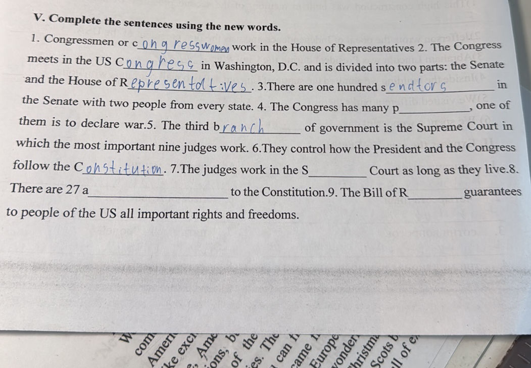 V. Complete the sentences using the new | StudyX