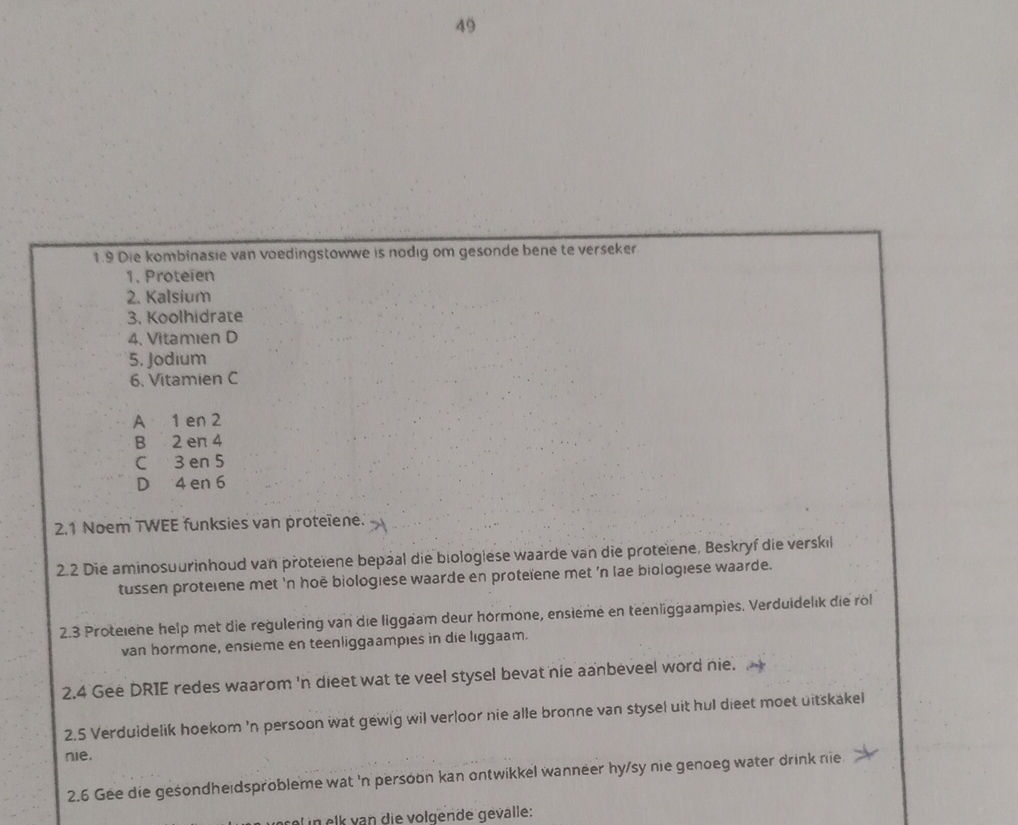 1.9 Die kombinasie van voedingstowwe is | StudyX