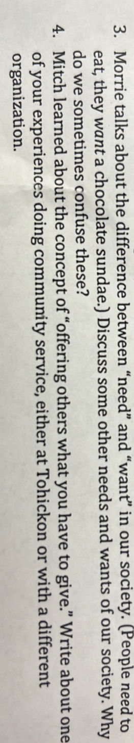 3. Morrie talks about the difference between | StudyX