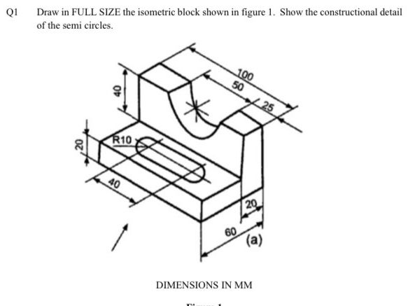 Q1 Draw in FULL SIZE the isometric block | StudyX