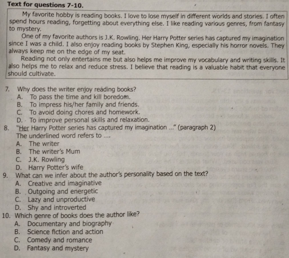 7. Why does the writer enjoy reading books? | StudyX